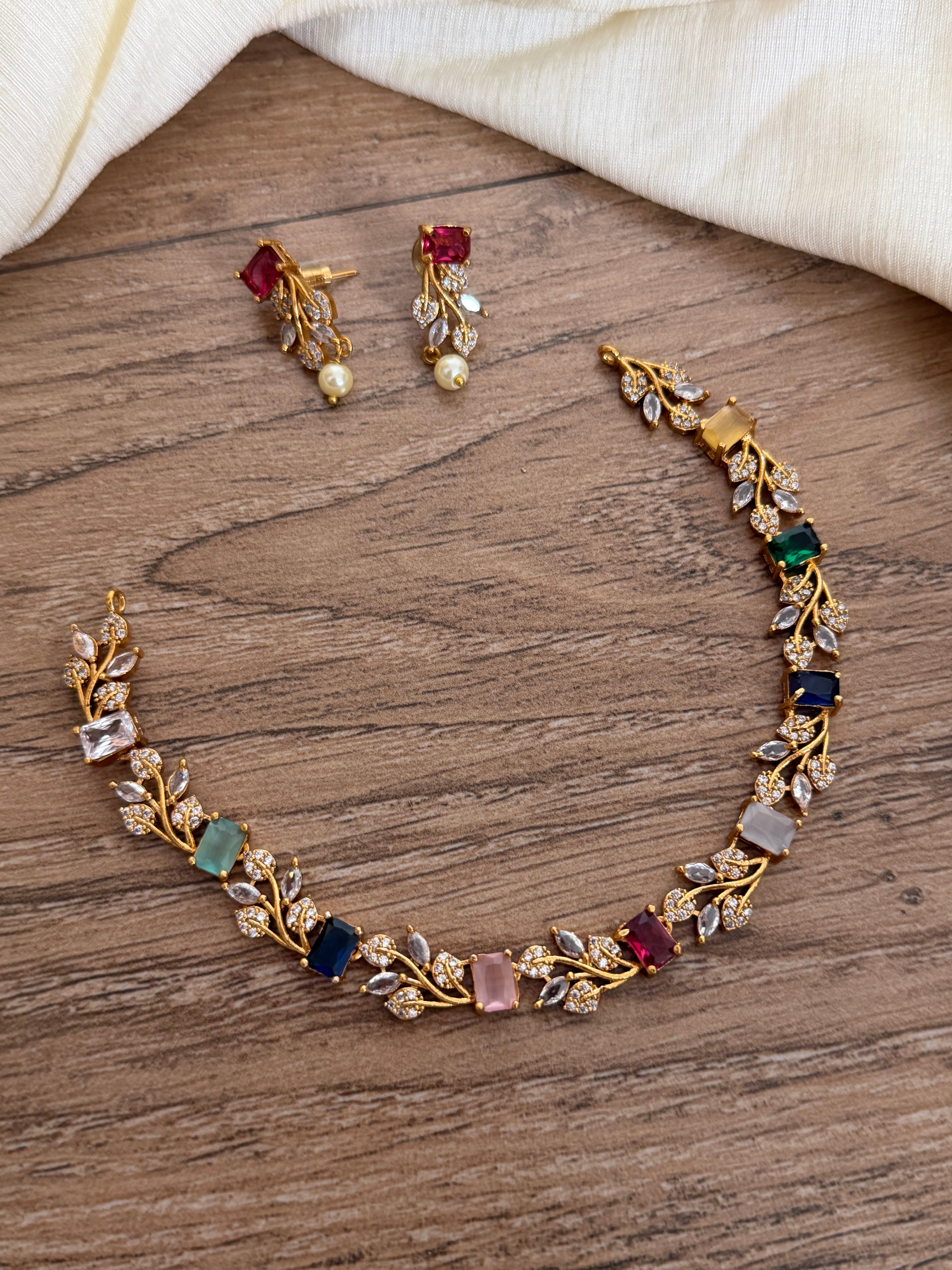 Floral AD Diamond Necklace – Baby Pink / Mint / Multicolor – Mahalaxmi ...